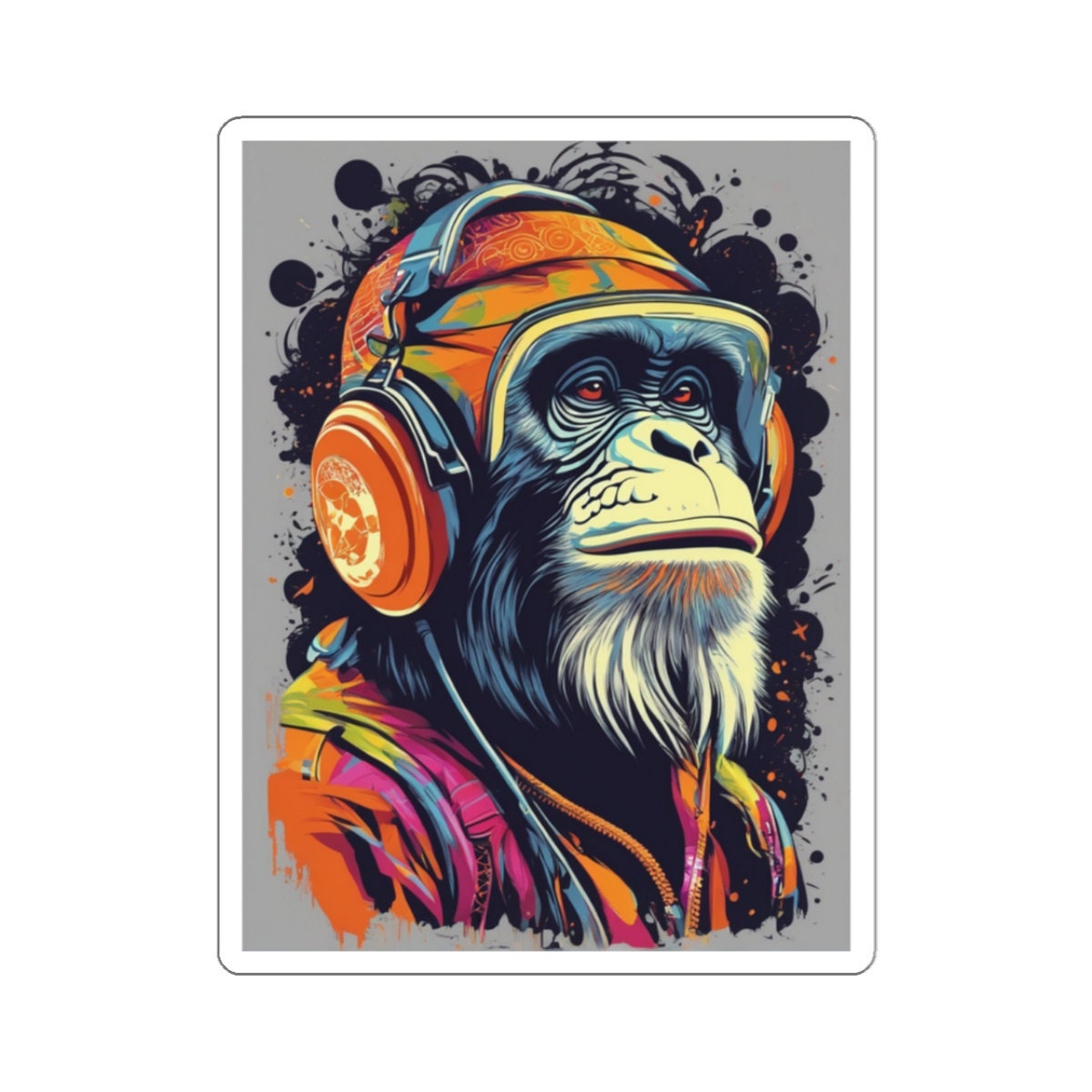 Retro Monkey Sticker Monkey With Headphones Sticker Ape Chimpanzee ...