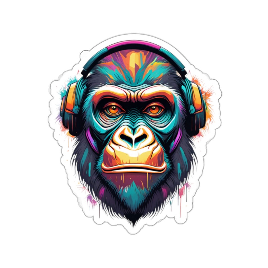 Neon Monkey Sticker Monkey in Headphones Sticker Rainbow Monkey ...