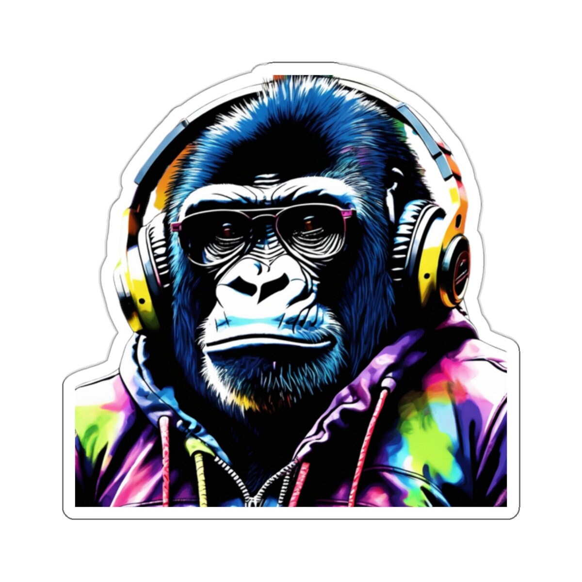 Neon Ape Sticker Gorilla in Headphones Sticker Rainbow Monkey in ...