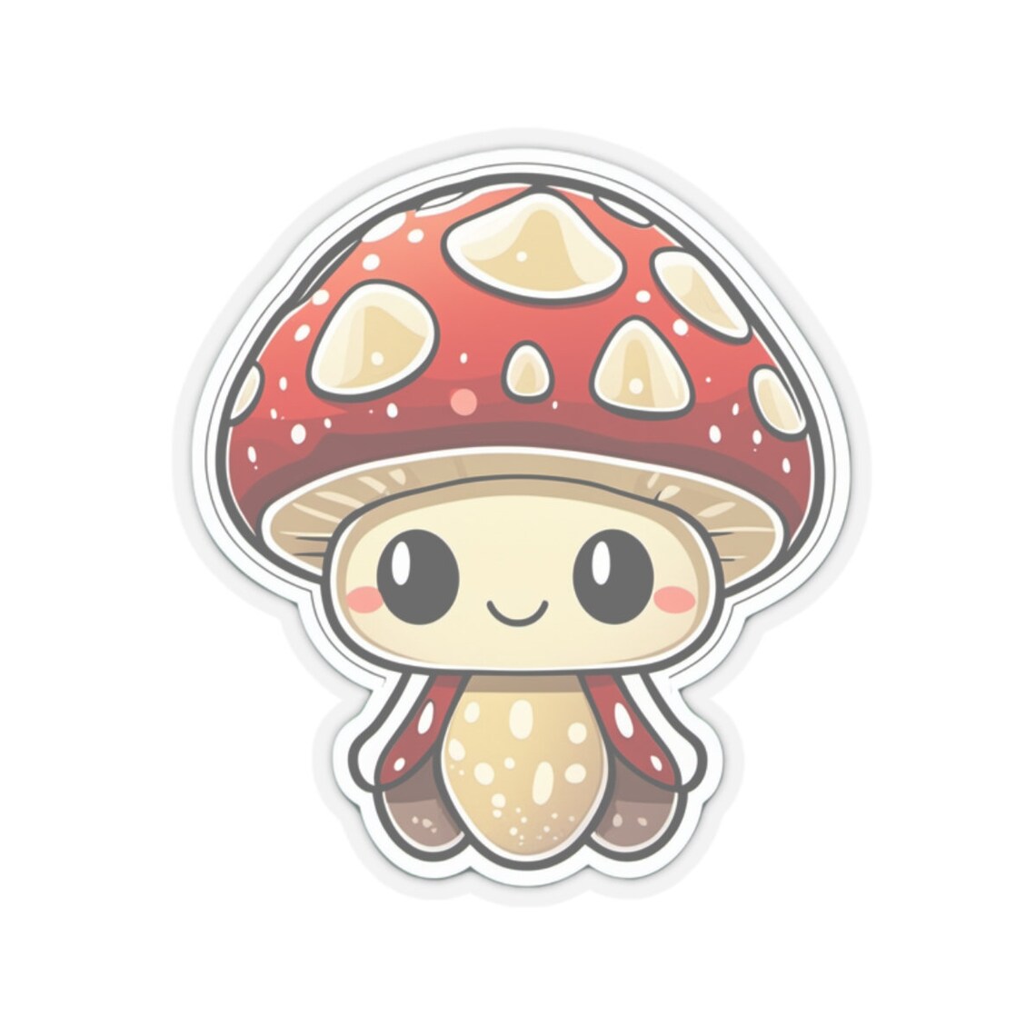 Cute Mushroom Sticker Happy Fungi Sticker Red Mushroom Smiley Face ...