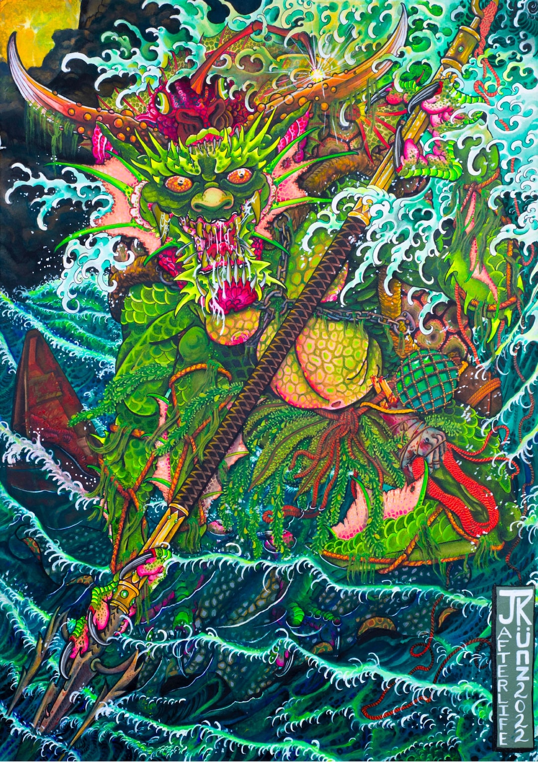 Oni Demon Surfs Mantra Ray With Lantern Fish Hat - Etsy