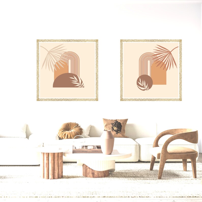 Gallery Wall Set Boho, Japandi Wall Art Set With Abstract Shapes, Home Decor - Etsy