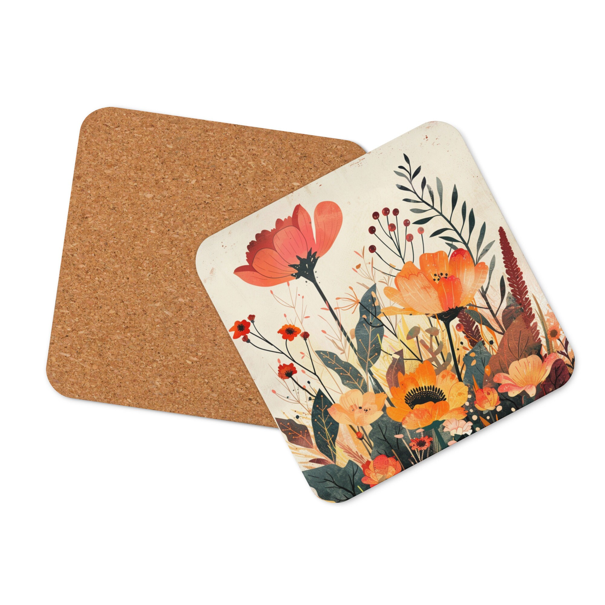 Wild Flowers Mug Coaster Cork-back Coaster Gift for Her Kitchen Decor ...