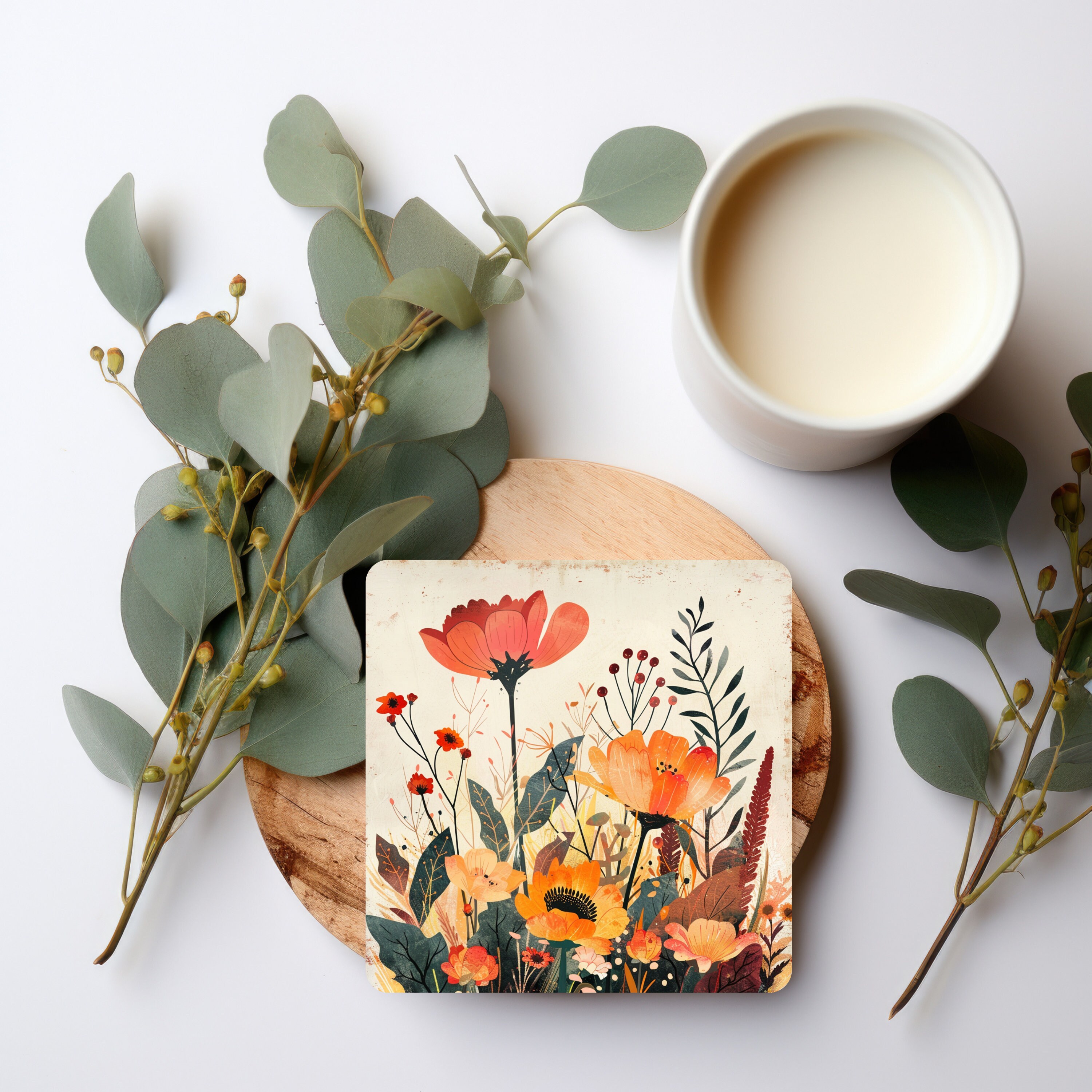Wild Flowers Mug Coaster Cork-back Coaster Gift for Her Kitchen Decor ...