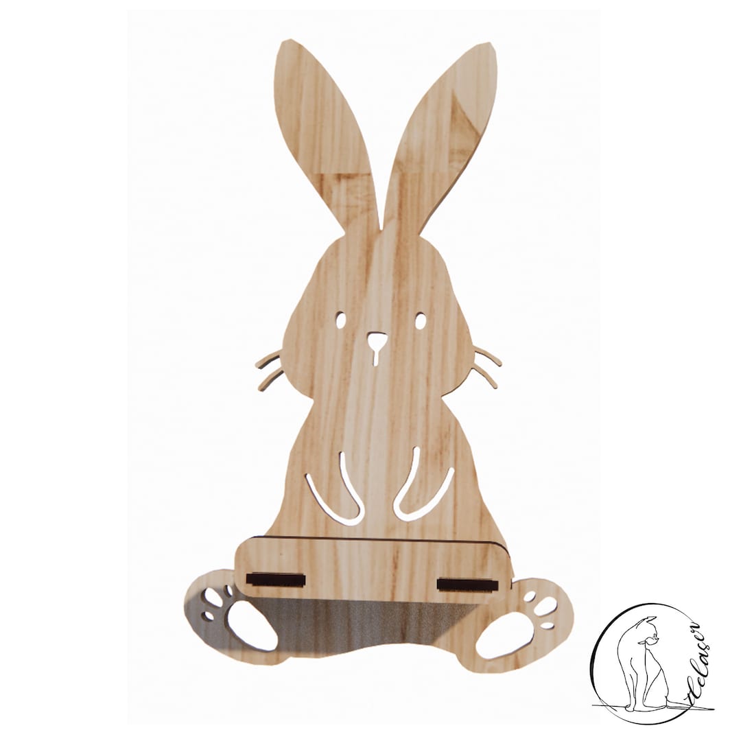 Bunny Phone Standing or Rabbit Phone Holder SVG File. DYI Wooden Phone ...