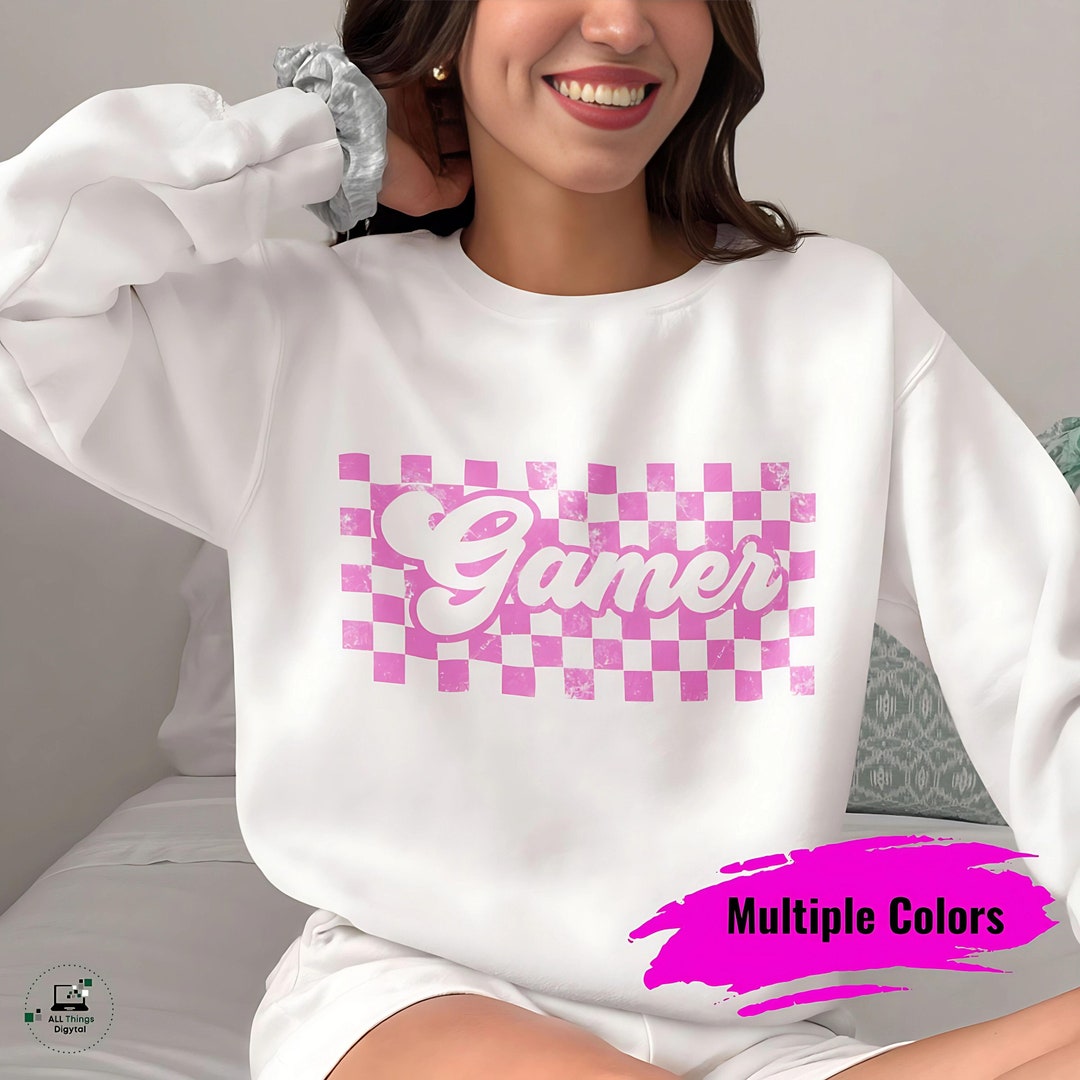 Checkered Gamer Girl Sweater, Gamer Girl Shirt, Cozy Gamer Girl Video ...