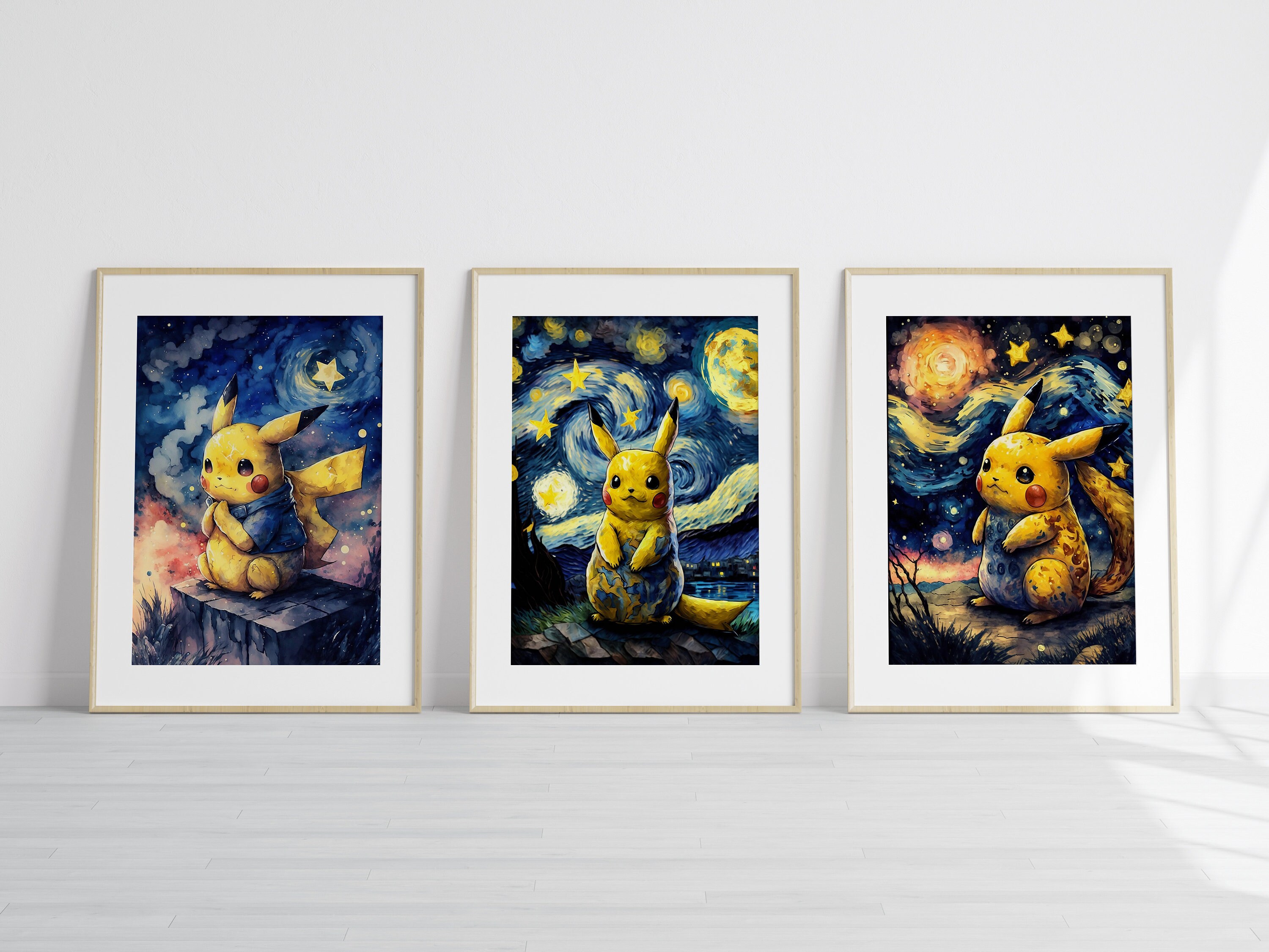 Pokemon Poster Set of 6, Starry Night Pokemon Print, Pokemon Watercolor ...