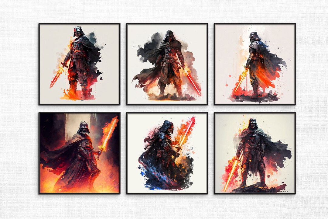 Darth Vader Star Wars Poster Set of 6, Star Wars Watercolor Poster ...