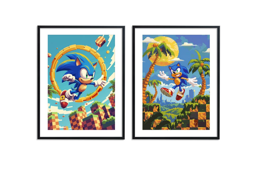 Sonic Hedgehog Prints, Set of 3 Watercolor Posters, Sonic Game Poster ...