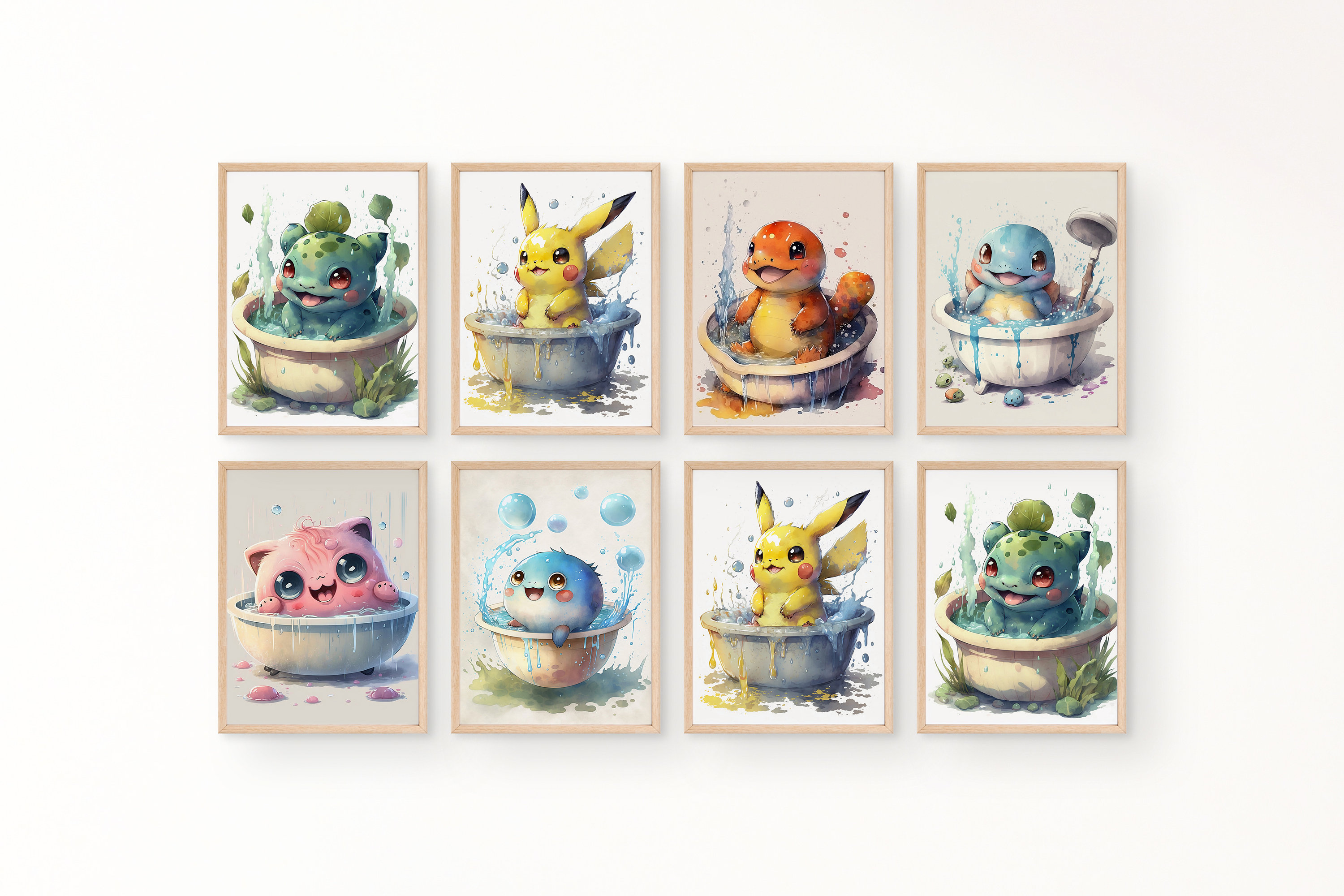 Bath Pokemon Poster Set of 6, Pokemon Watercolor, Pokemon Png, Pokemon ...