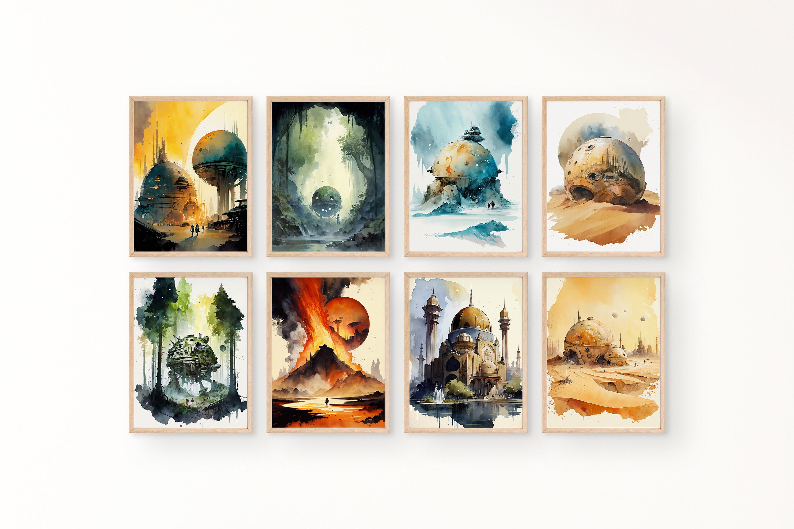 Star Wars Poster Set of 8 Planets, Star Wars Wall Art, Star Wars Gift ...