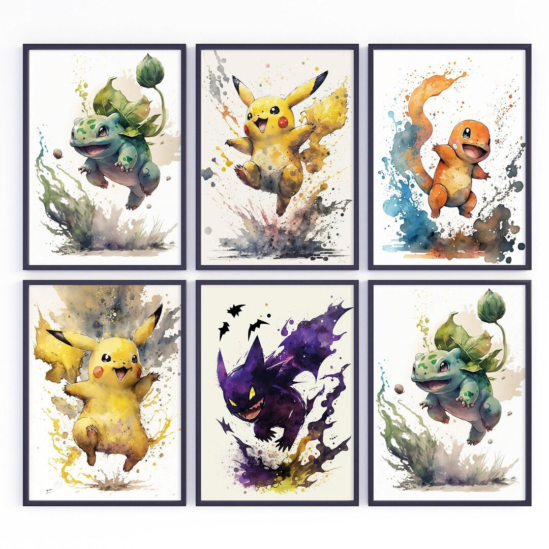Buy Pokemo Poster Set of 5, Pokemo Watercolor Paintings, Pokemo Png ...