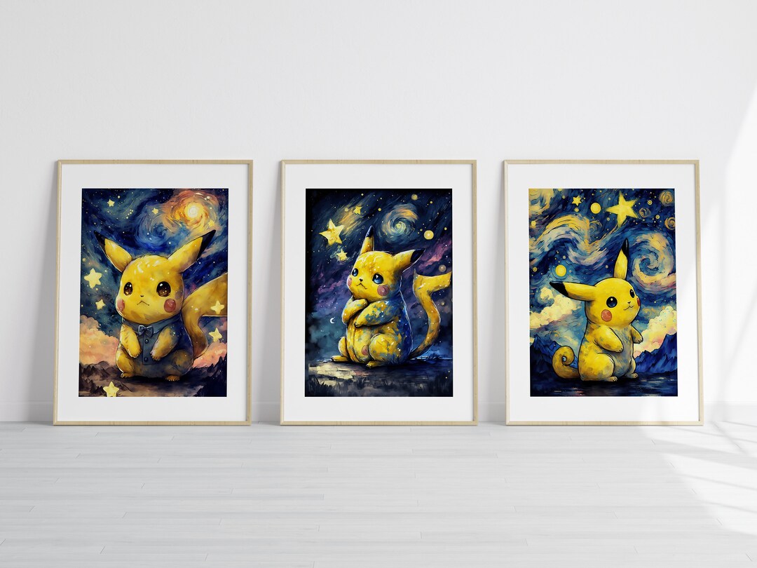 Pokemon Poster Set of 6, Starry Night Pokemon Print, Pokemon Watercolor ...