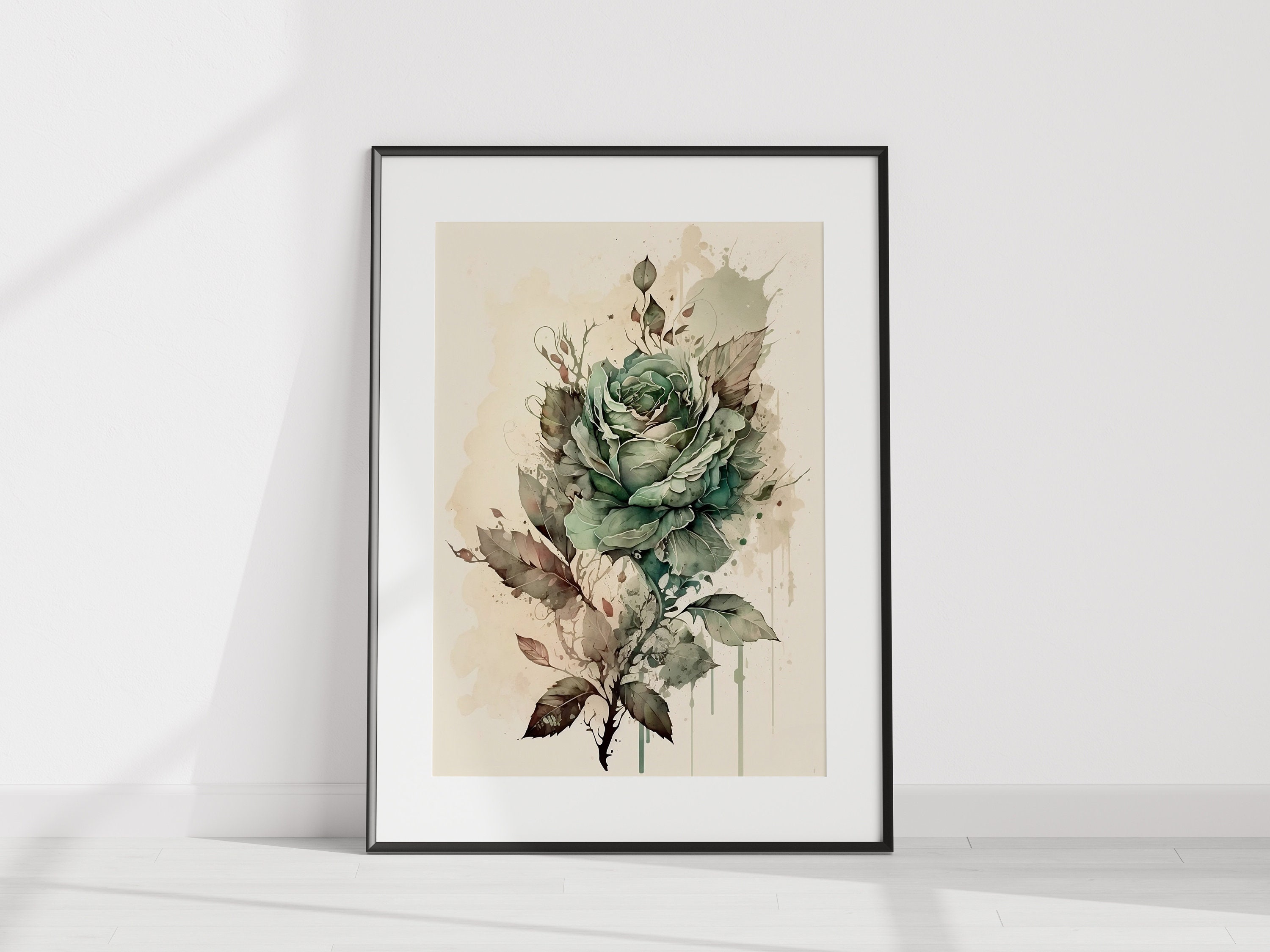 Sage Green Wall Art, Watercolor Floral Clipart, Sage Green Decor ...