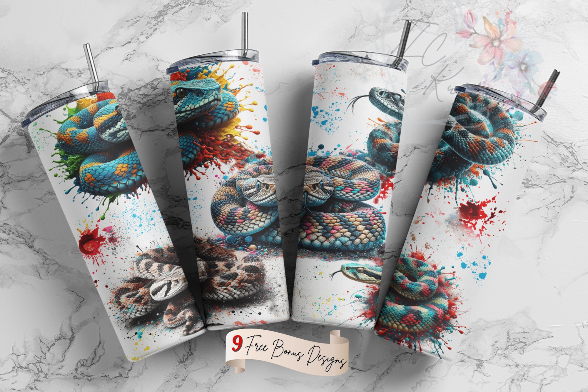 Amazing Colorful Snakes Paint Splatter Art Tumbler Design Wrap 20oz ...