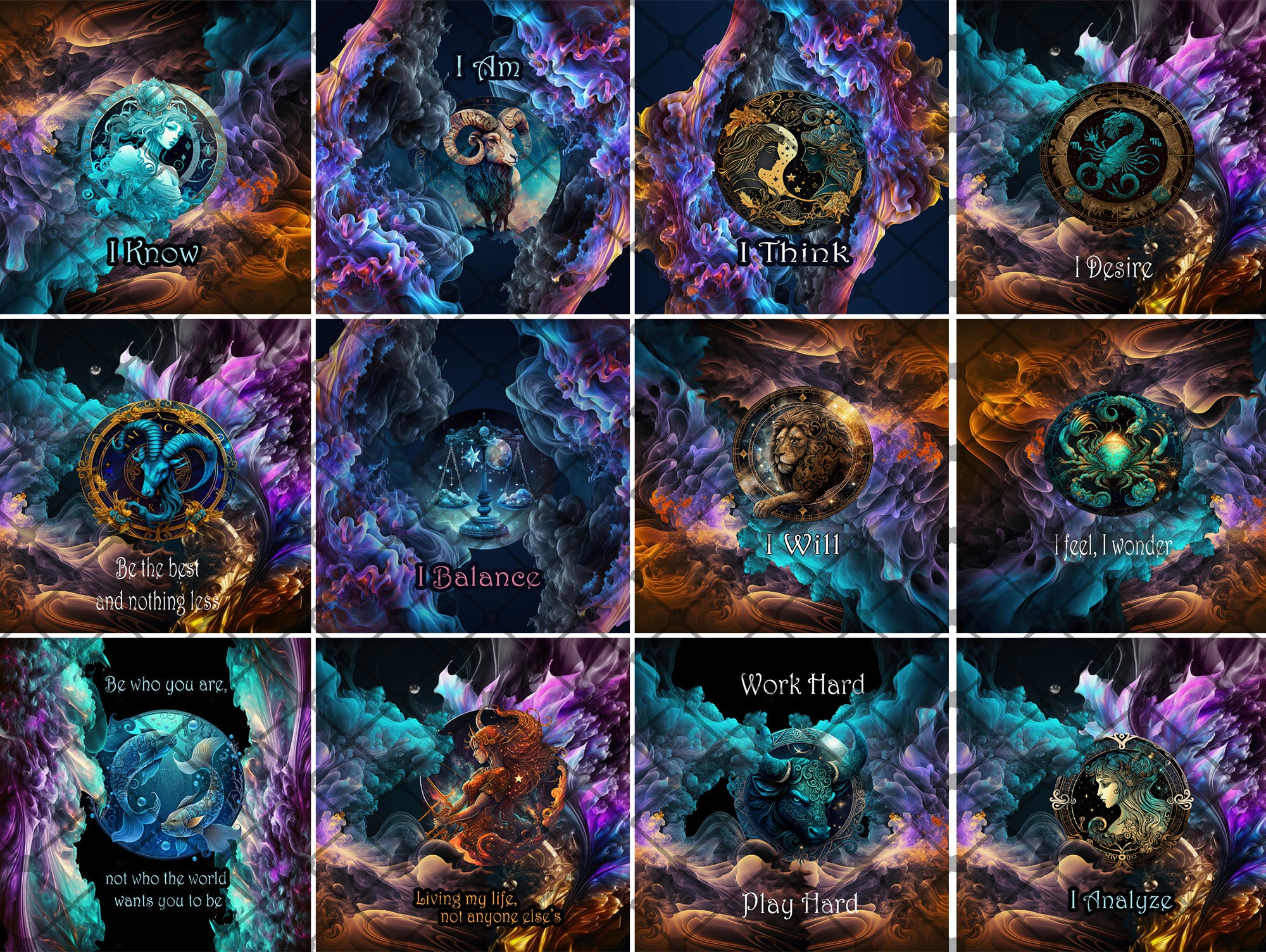 Zodiac Signs With Mottos 20oz & 30oz Skinny Tumbler Wraps PNG ...