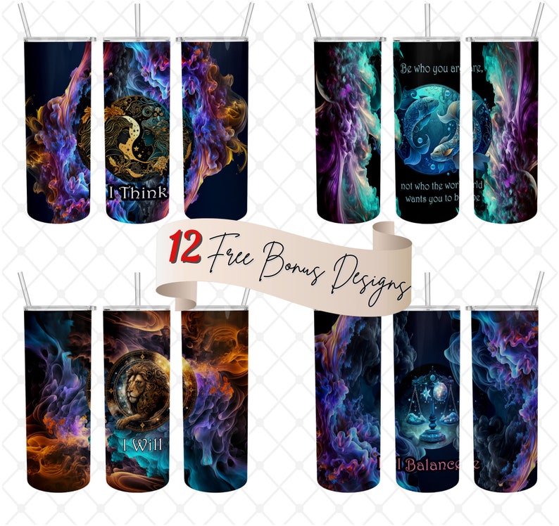 Zodiac Signs With Mottos 20oz & 30oz Skinny Tumbler Wraps PNG ...