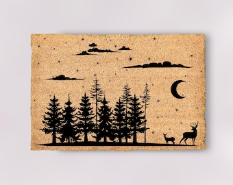 Custom Personalized Black Forest Trees Door Mat Lake House Welcome Mat ...
