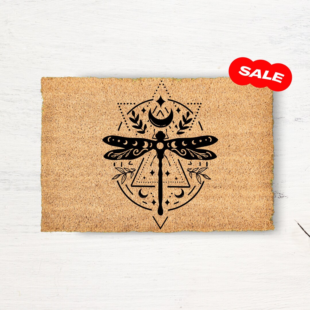 Custom Personalized Dragonfly Doormat Black Crescent Moon Boho Cute ...