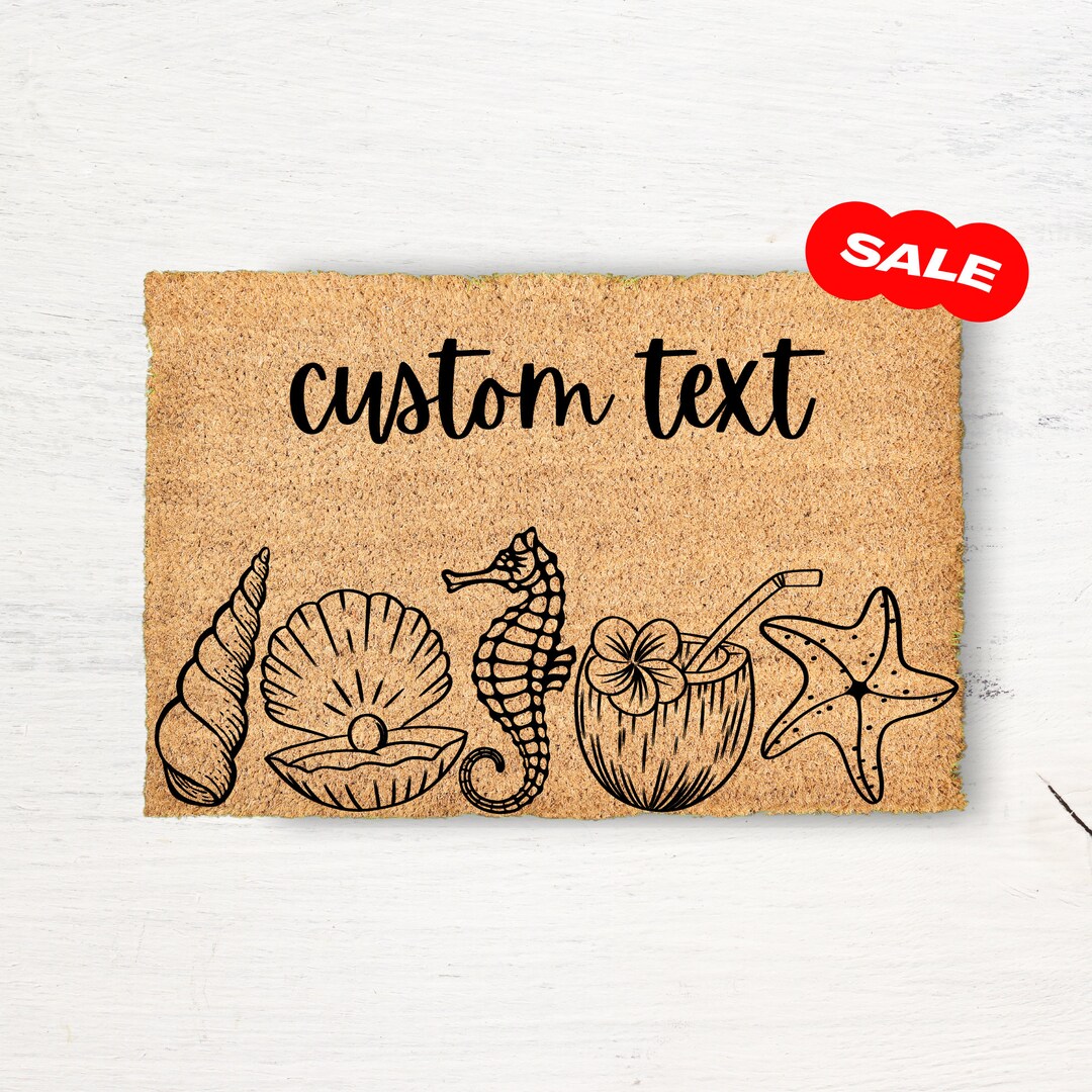 Custom Personalized Beach Seashells Summer Door Mat Seahorse Ocean Rug Starfish Shells Cute ...