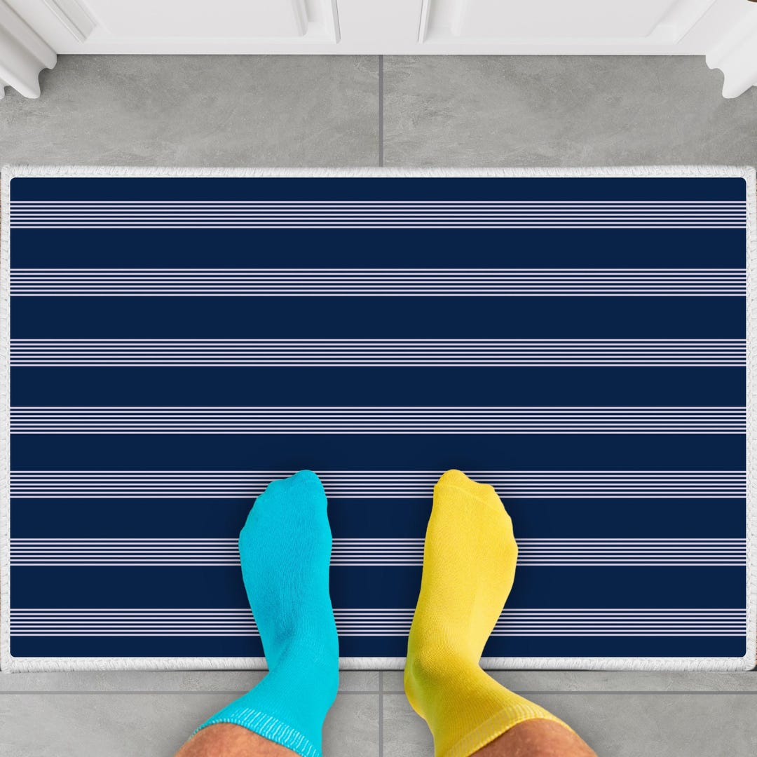 Colorful Blue Striped Outdoor Rug Welcome Doormat Summer Multicolor ...