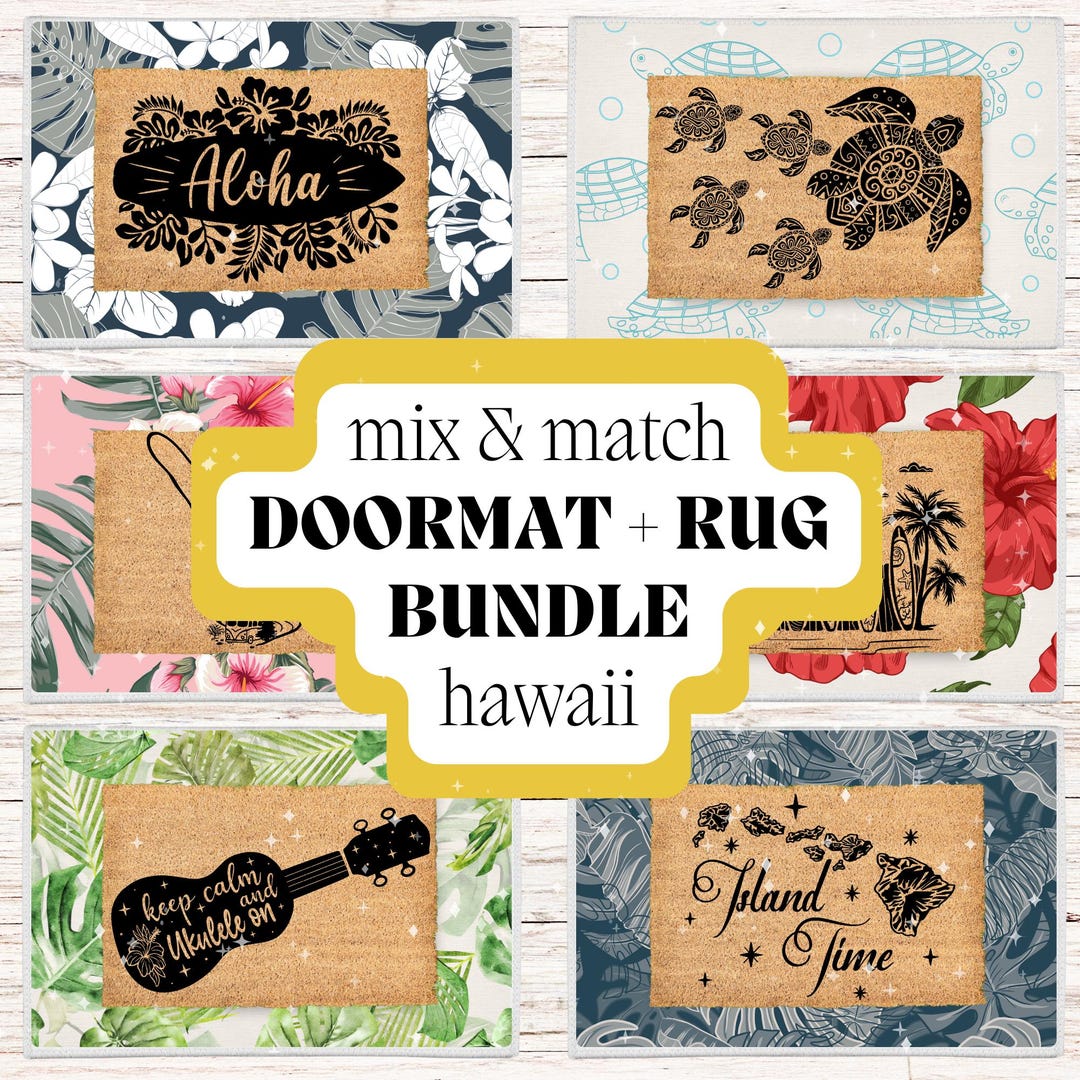 Hawaii Doormat + Rug Bundle Cute Aloha Colorful Tropical Plant ...
