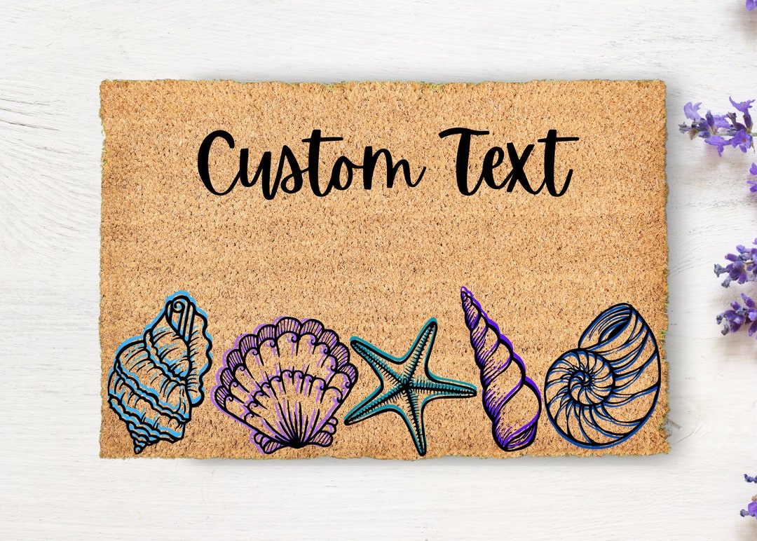 Custom Personalized Beach Life Seashells Summer Ocean Shells Cute Small Large Welcome Doormat ...