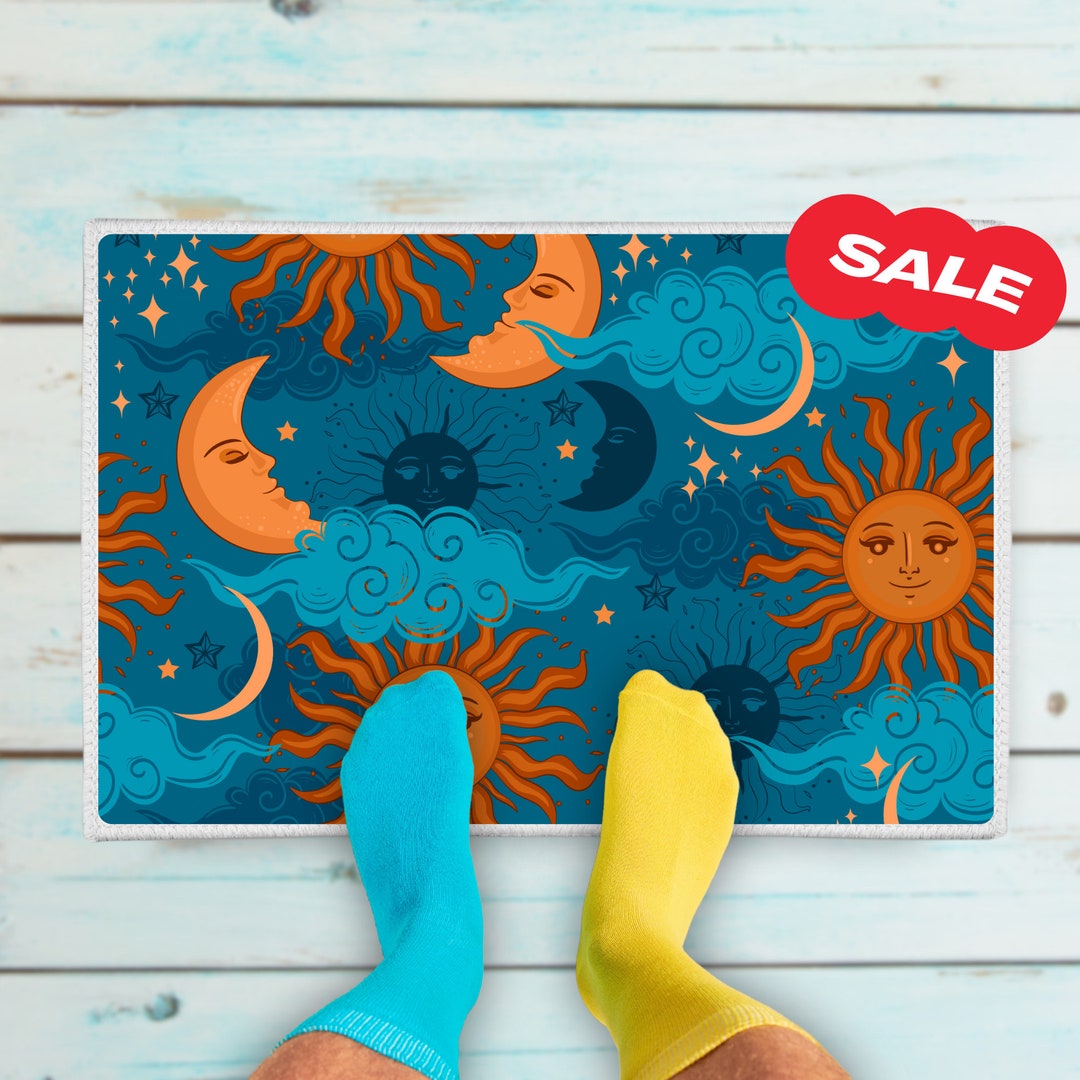 Sun Moon Door Mat Blue Layering Rug Astrology Lover Area Rugs Spiritual ...