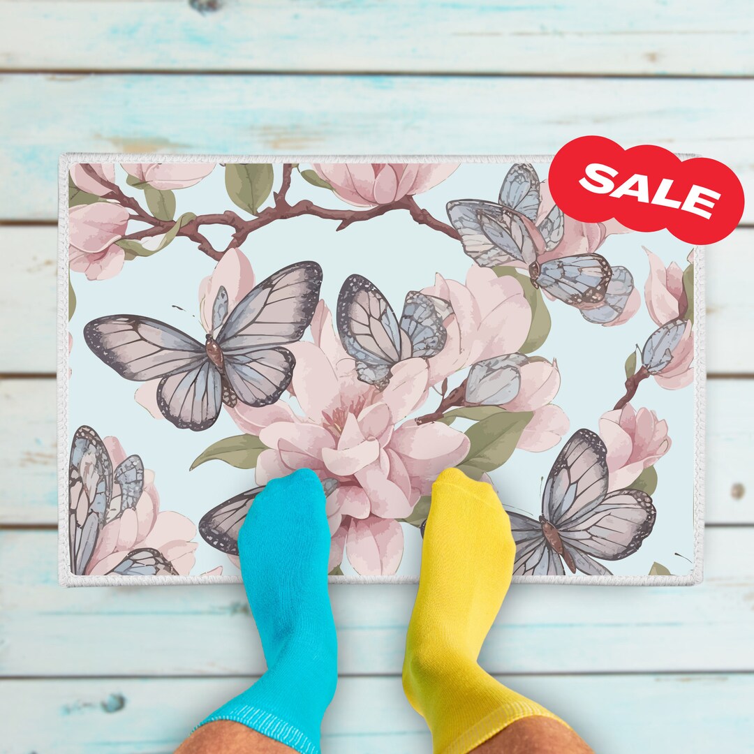 Colorful Butterfly Pattern Door Mat Butterflies Layering Rug Watercolor ...