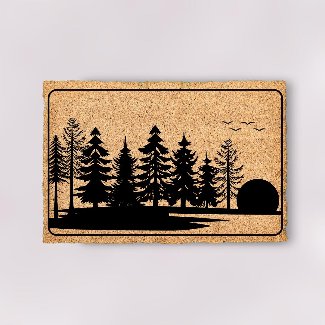 Custom Personalized Black Forest Trees Door Mat Lake House Welcome Mat ...
