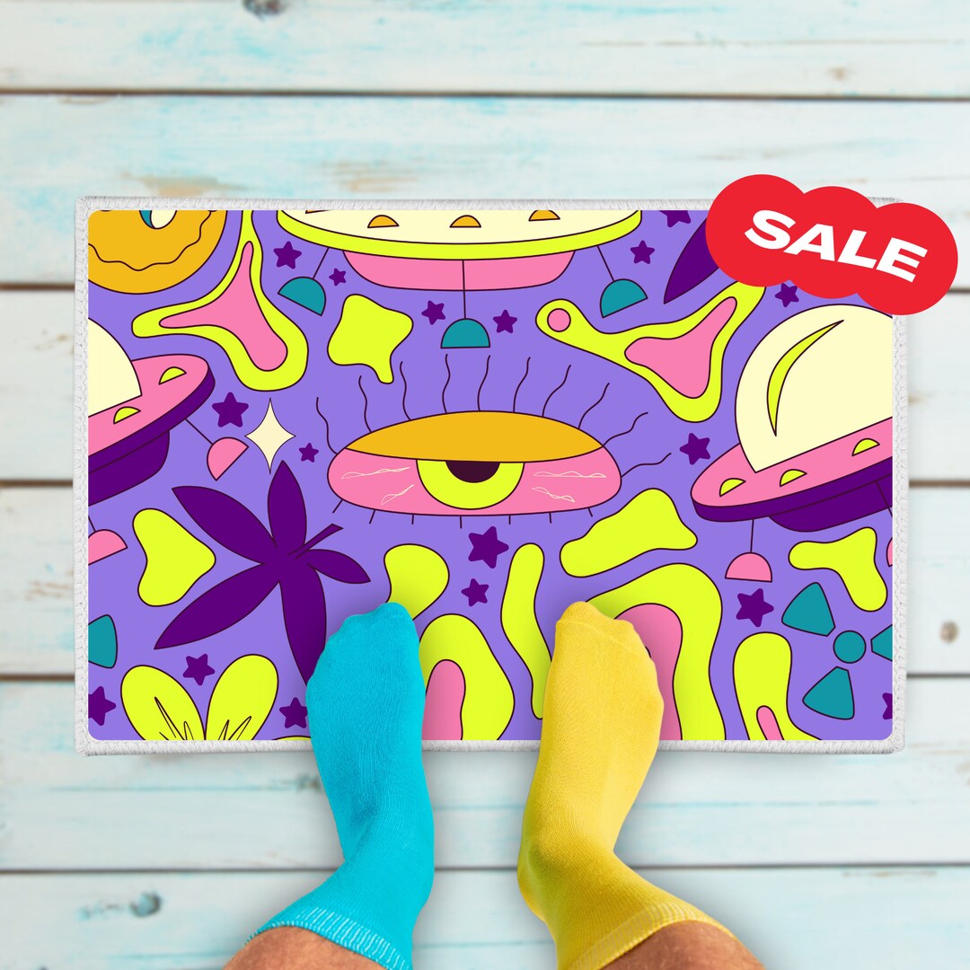Wavy Stoner Eye Neon Layering Rug 70s Hippie Doormat Retro Trippy UFO ...