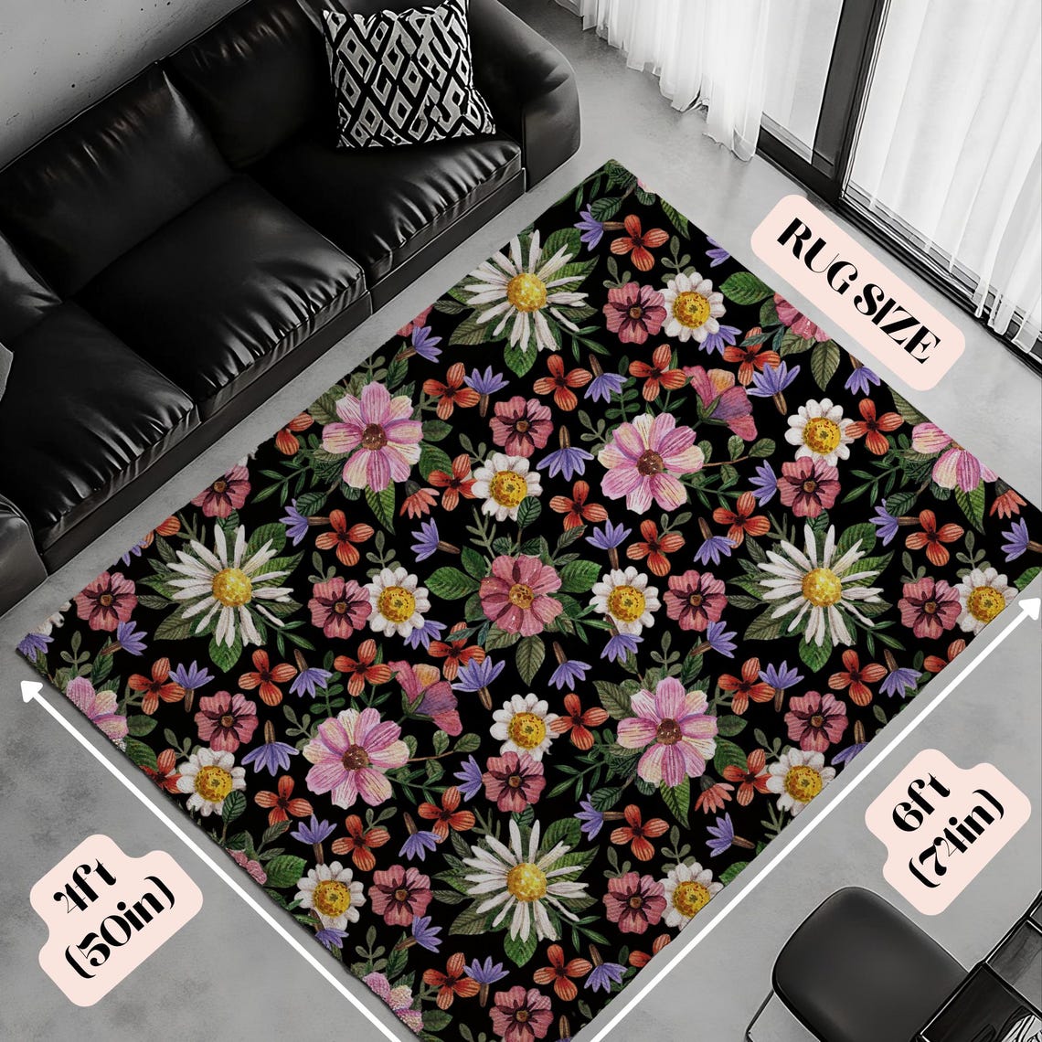 Dark Cottagecore Wildflower Botanical Rug Spring Bohemian Mat Indoor ...