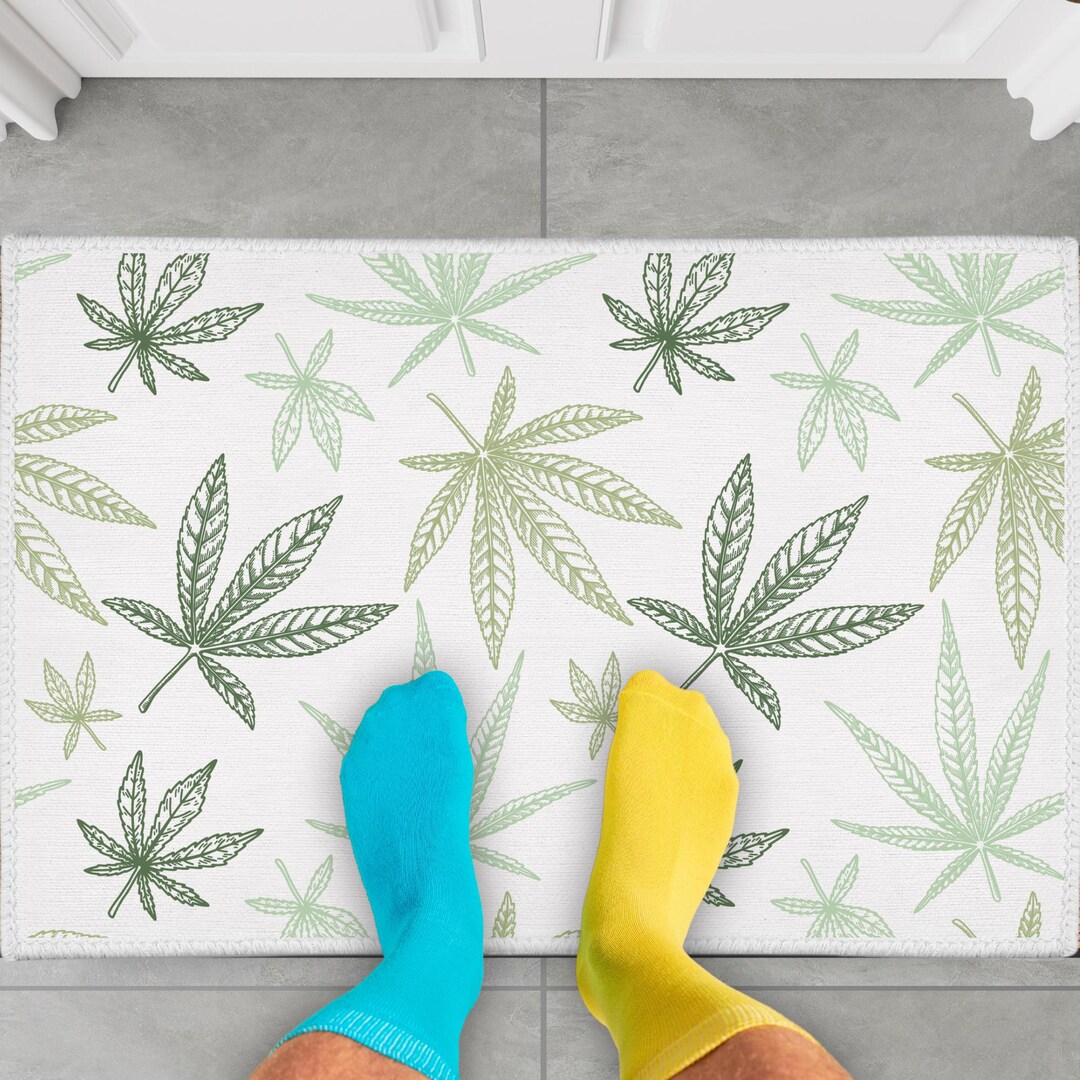 Marijuana Stoner Rug 70s Hippie 80s Doormat Retro Hippy Door Mat Green ...