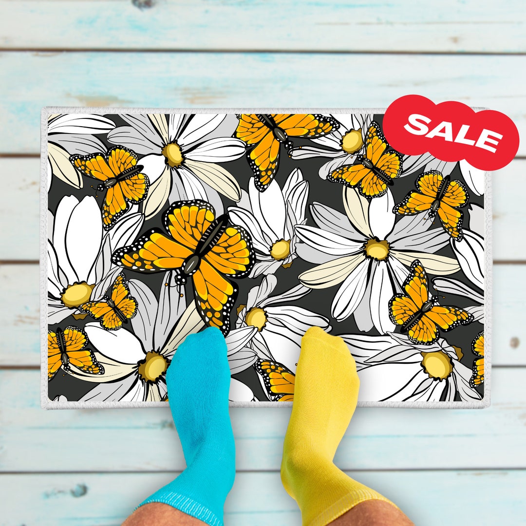 Colorful Monarch Butterfly Pattern Door Mat Butterflies Layering Rug ...