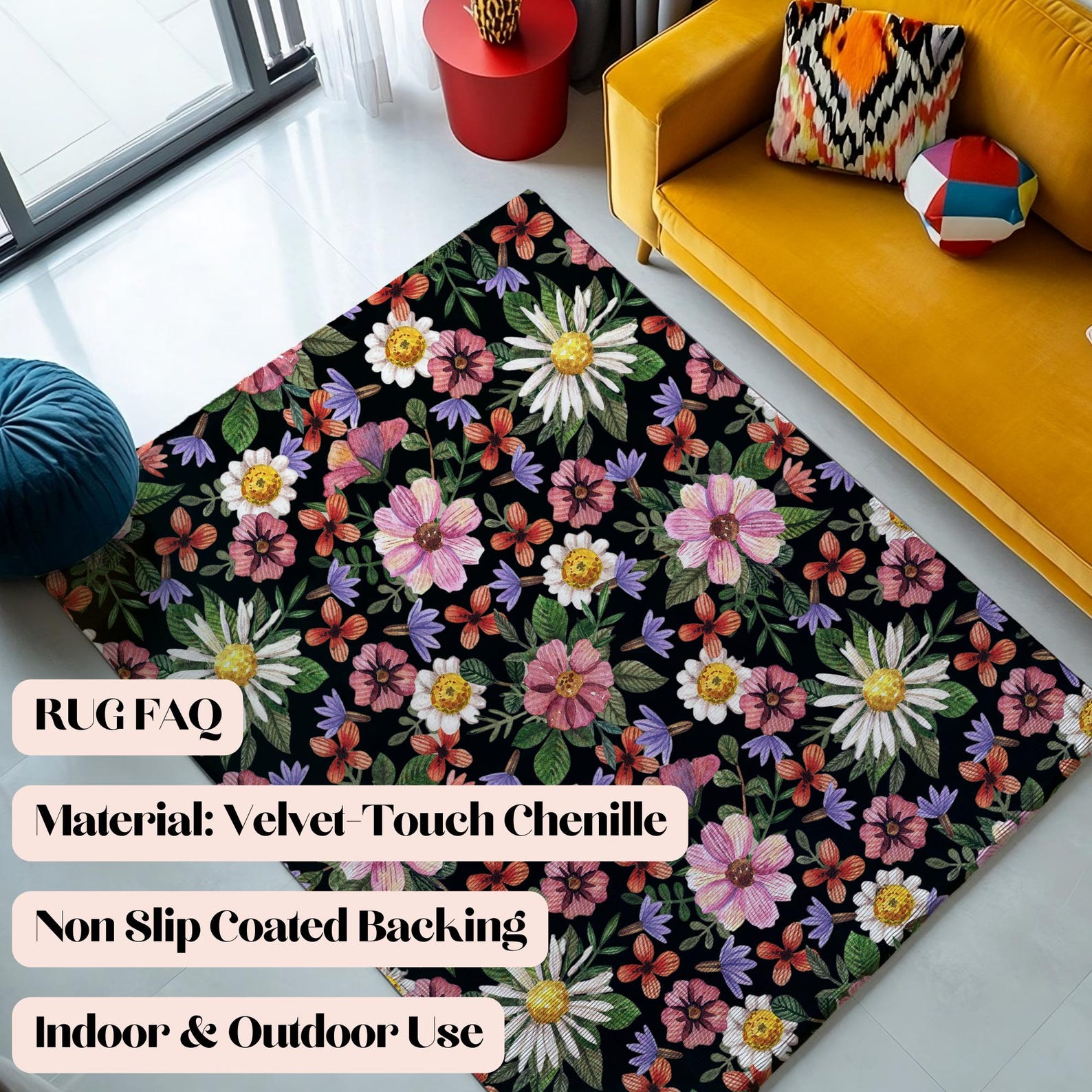 Dark Cottagecore Wildflower Botanical Rug Spring Bohemian Mat Indoor ...