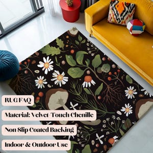 Dark Cottagecore Wildflower Botanical Rug Spring Bohemian Mushroom Mat ...