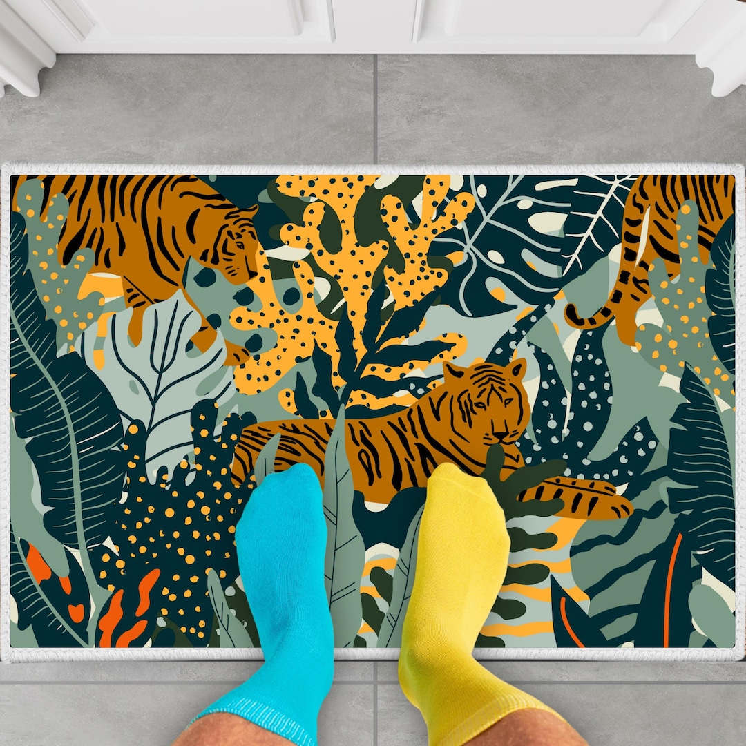 Colorful Jungle Aesthetic Door Mat Tiger Doormat Cheetah Cat Lover Gift ...