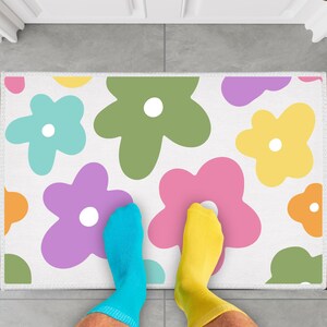 Rainbow Hippie Flower Rug 70s Hippy Doormat Retro Trippy Art Door Mat ...