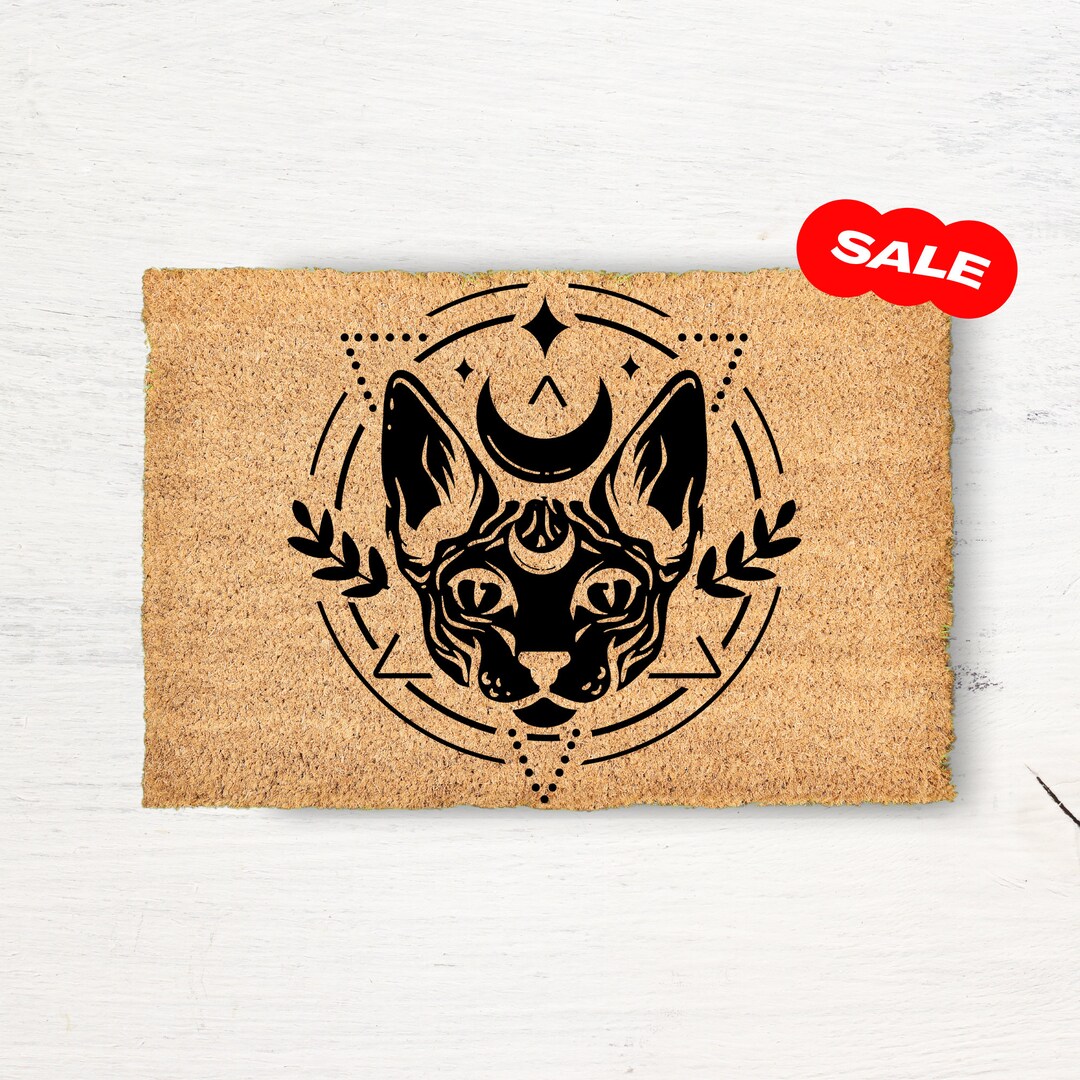 Custom Personalized Black Sphynx Doormat Crescent Moon Gothic Celestial ...