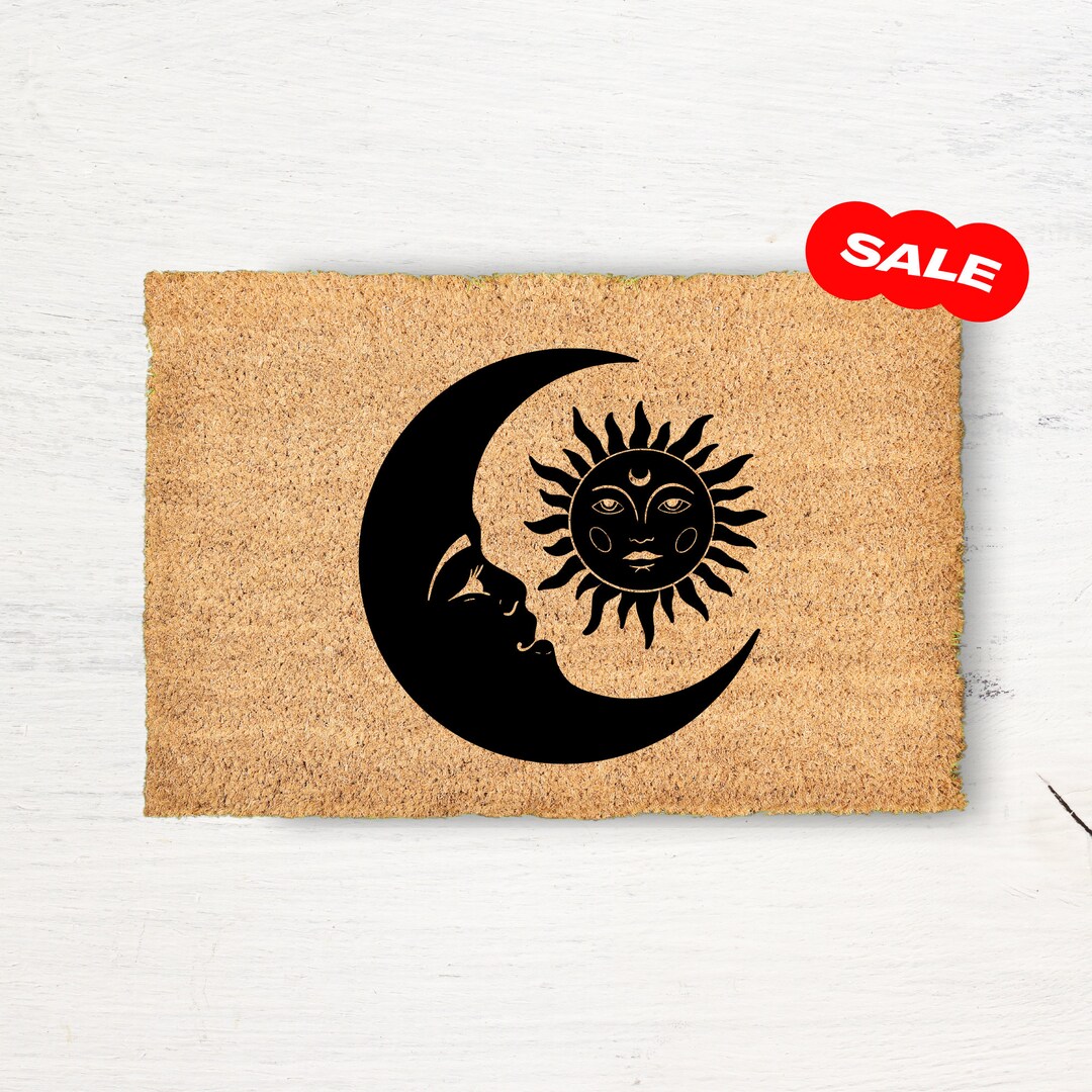 Custom Personalized Gothic Black Sun Moon Doormat Celestial Mid Century ...