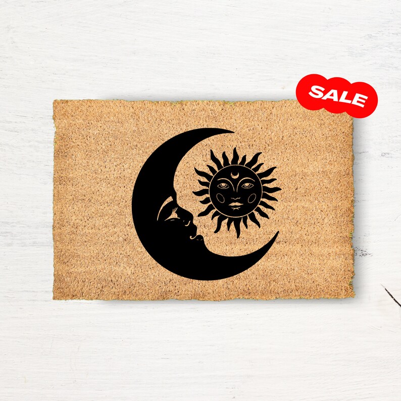 Custom Personalized Gothic Black Sun Moon Doormat Celestial Mid Century ...