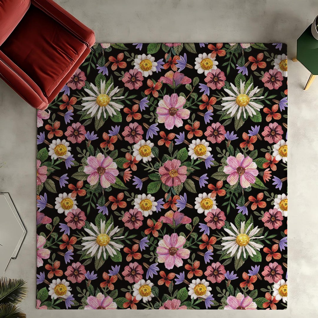 Dark Cottagecore Wildflower Botanical Rug Spring Bohemian Mat Indoor ...