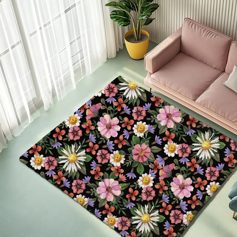 Dark Cottagecore Wildflower Botanical Rug Spring Bohemian Mat Indoor ...