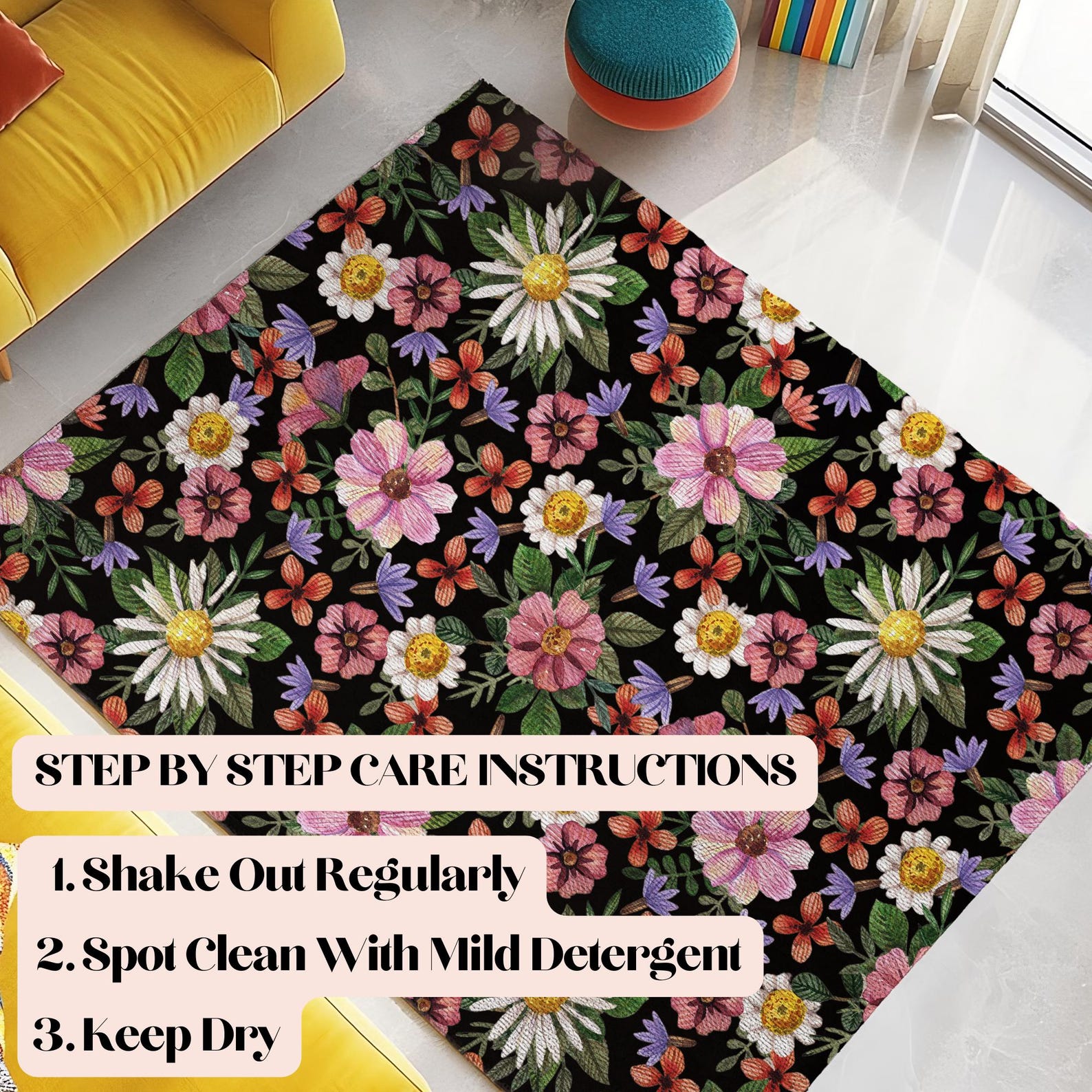 Dark Cottagecore Wildflower Botanical Rug Spring Bohemian Mat Indoor ...