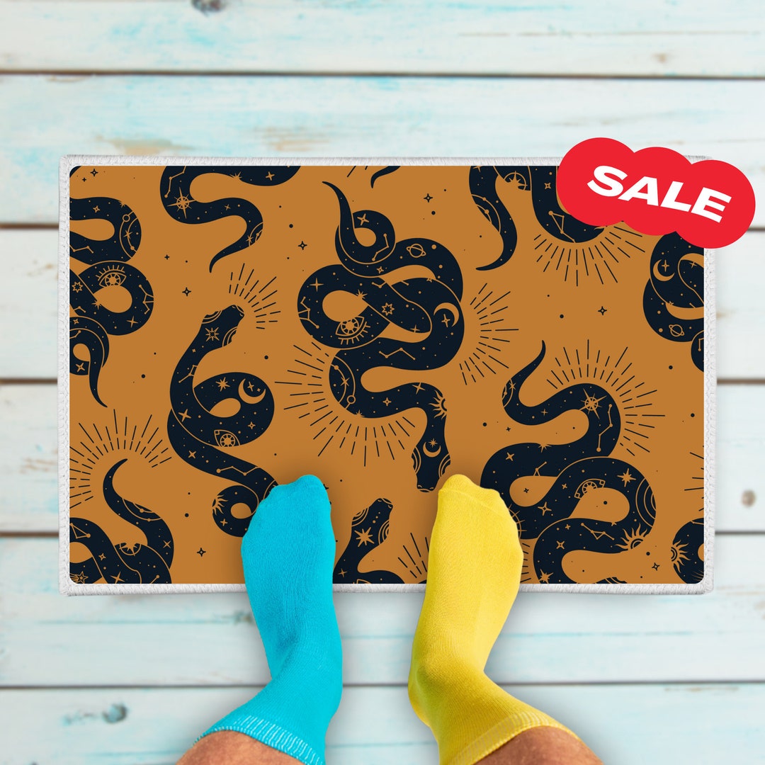 Black Snakes Door Mat Orange Layering Rug Reptile Lover Area Rugs ...