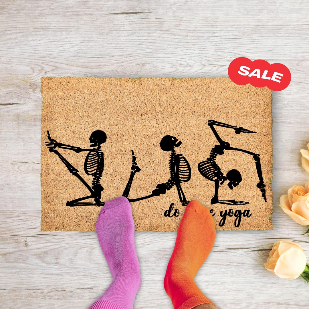 Custom Personalized Yoga Skeleton Door Mat Funny Gothic Humor Doormat ...