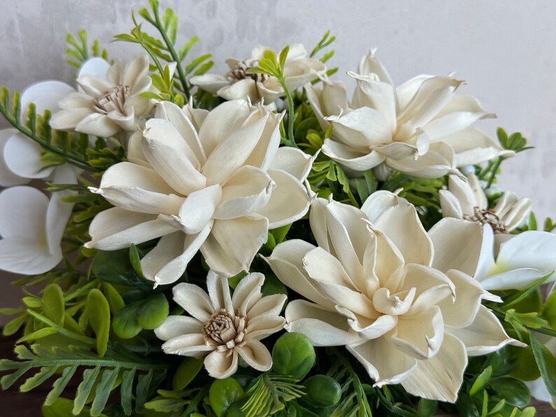 White Wood Flower Bouquet With Wood Box Home Decor Arrangement ...