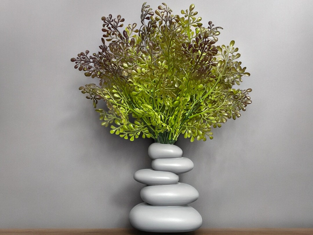 Artificial Plastic Green Grass in Vase Fake Branch Tree in Planter Faux ...