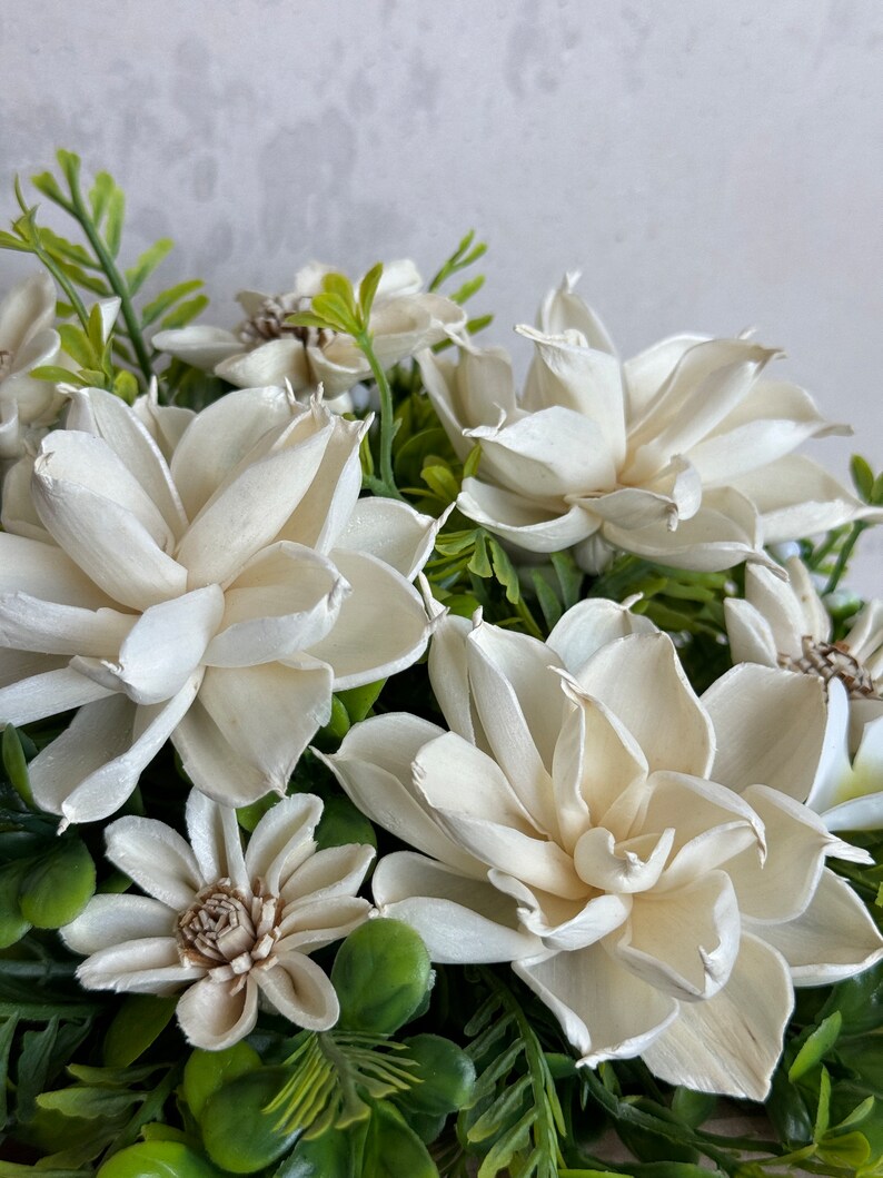 White Wood Flower Bouquet With Wood Box Home Decor Arrangement ...