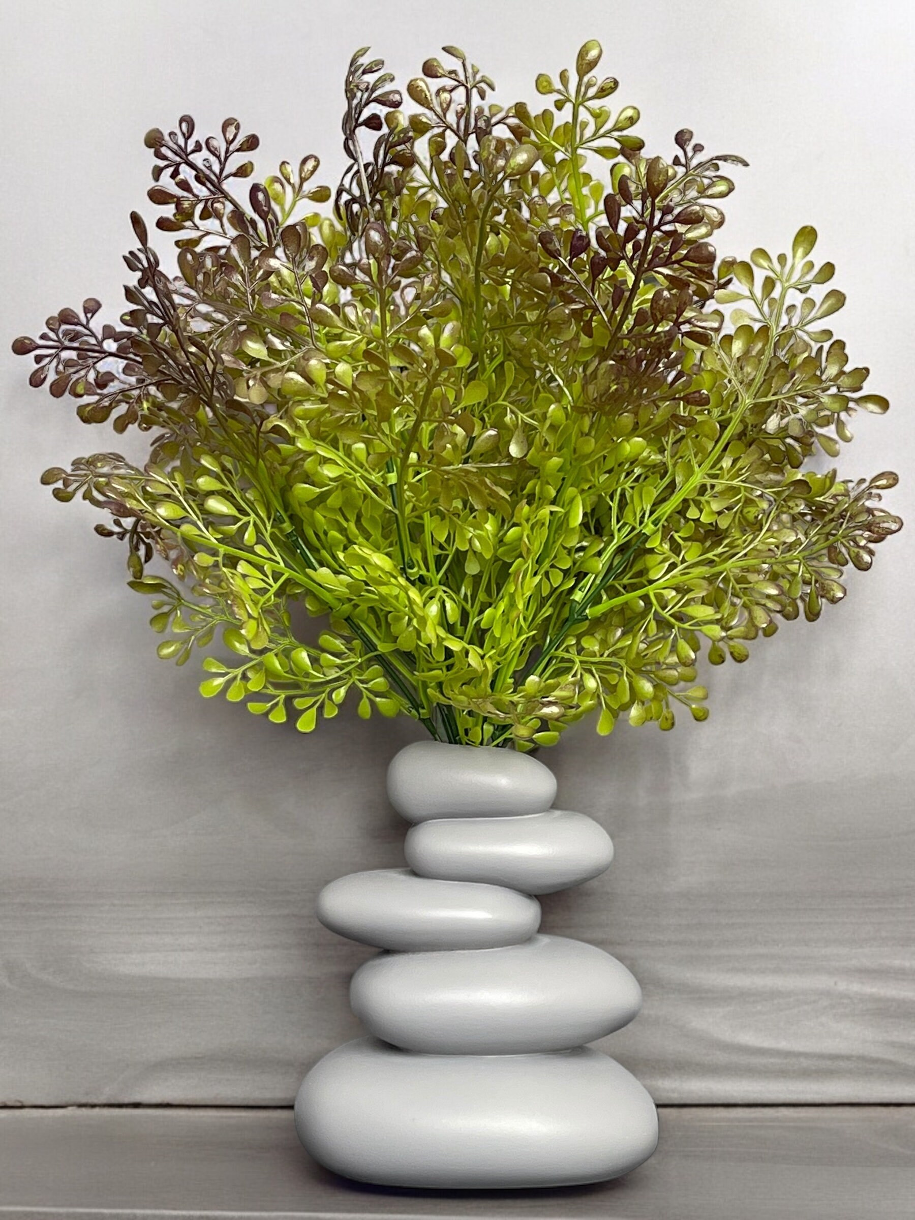 Artificial Plastic Green Grass in Vase Fake Branch Tree in Planter Faux ...